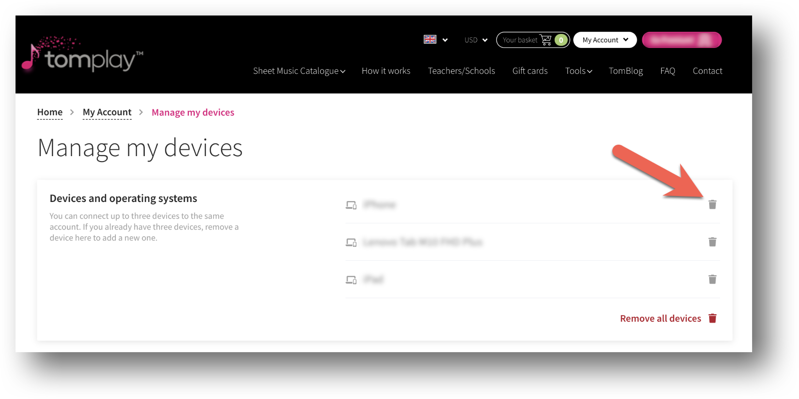I have reached the limit of 3 devices. How do I remove a device? – Tomplay Help Center