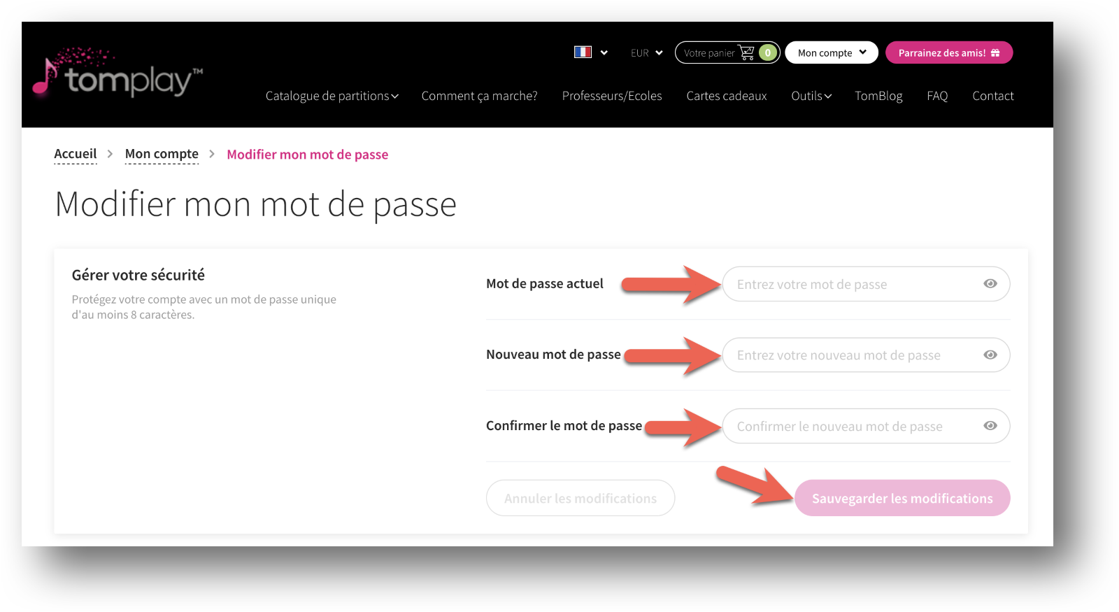 Comment modifier mon mot de passe ? – Tomplay - Aide & Support