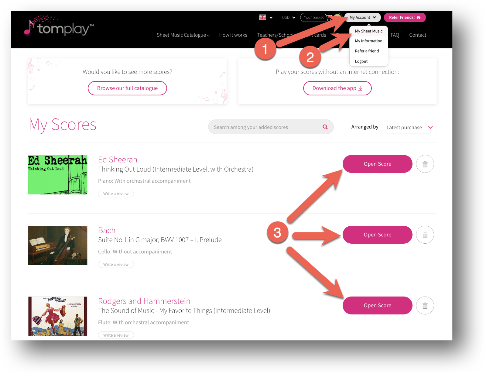 I have started a free trial or a subscription, how do I open scores on ...