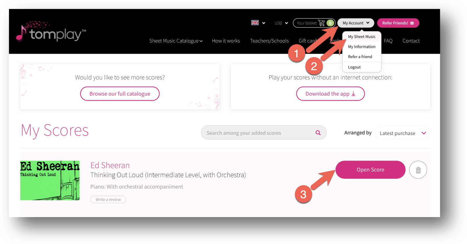 I have purchased a score. How do I play it on the website? – Tomplay ...