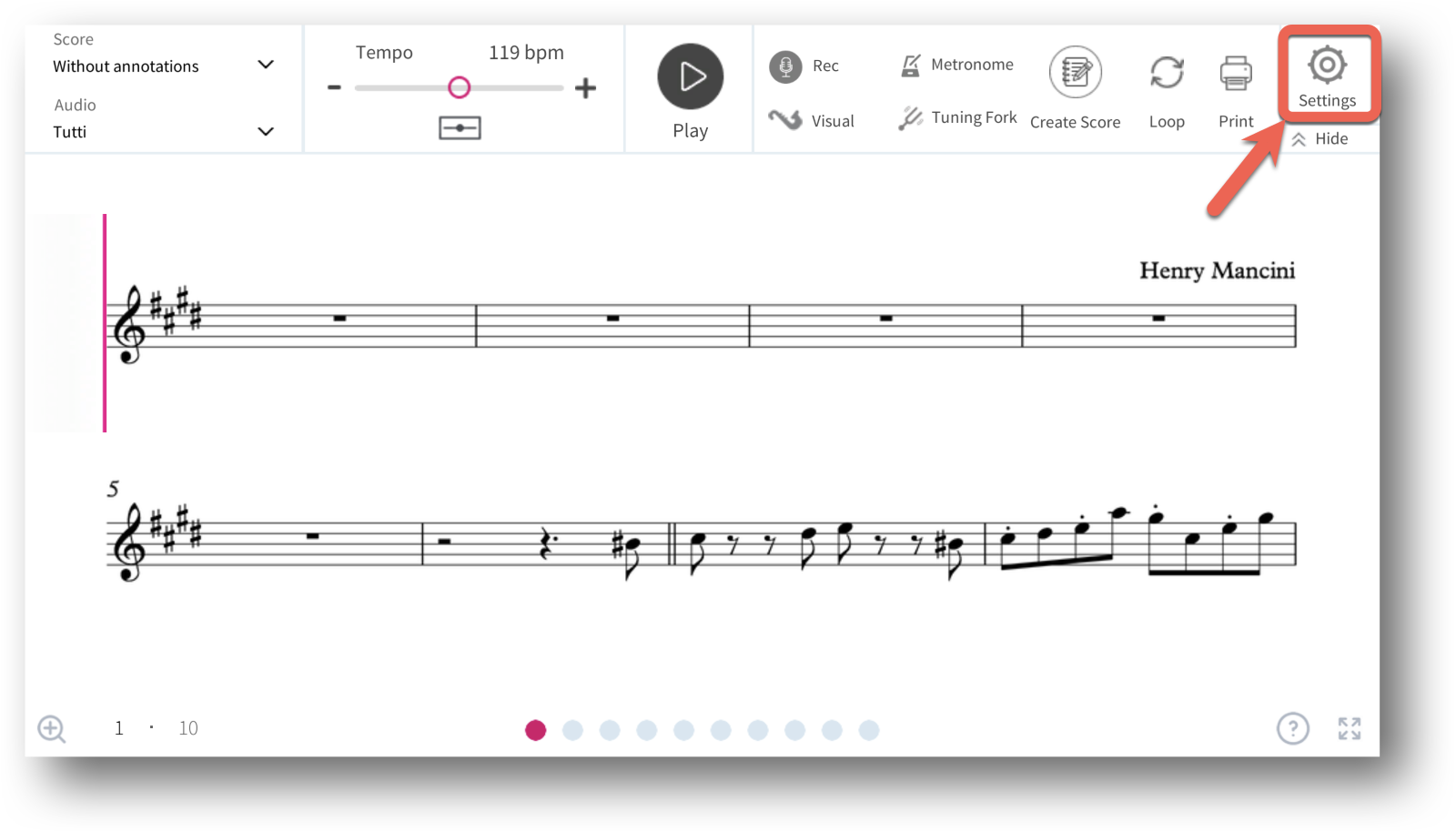 Settings (latency, count-off, cursor and layout settings...) – Tomplay ...